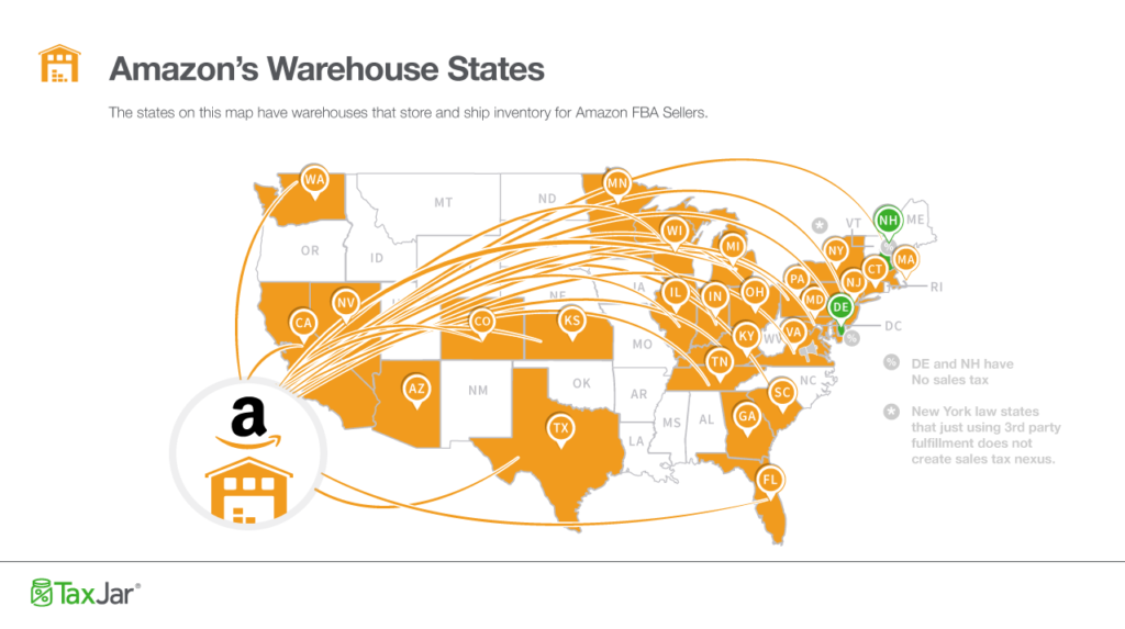 Locations of Amazon FBA Warehouses